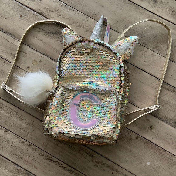 Justice | Accessories | Justice Gold Sequin Unicorn Backpack Letter C ...